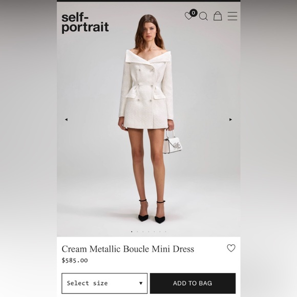 Self-Portrait | Dresses | Self Portrait Cream Metallic Boucle Mini ...